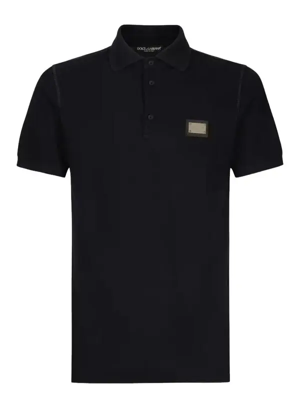 Dolce & Gabbana Button Logo-plaque Polo Shirt - Blue
