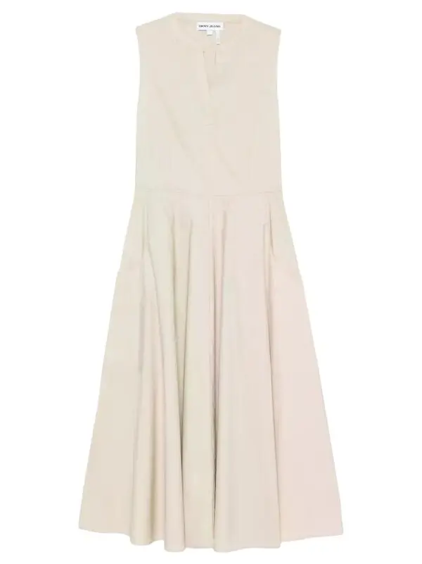 Dkny V-neck Midi Dress With Pockets - Neutrals