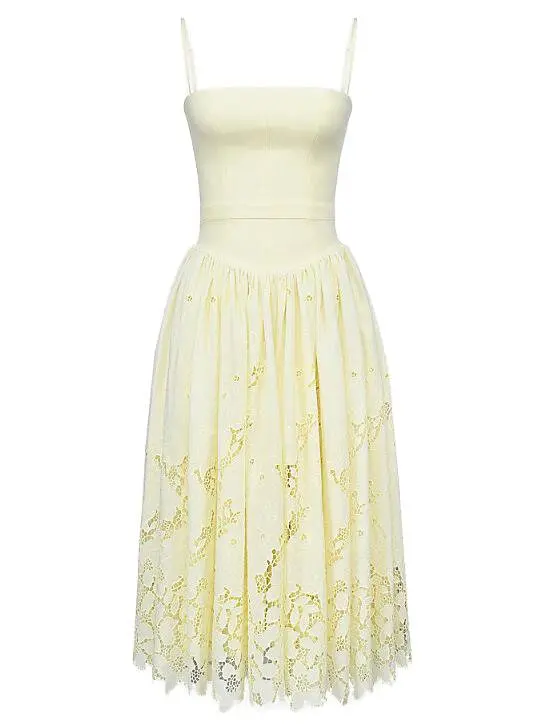 House Of Cb Floral-print Cotton Midi Dress - Lemon