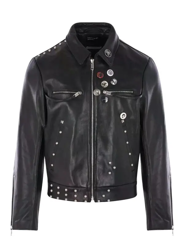 Enfants Riches Déprimés Studded Graphic Leather Jacket - Black