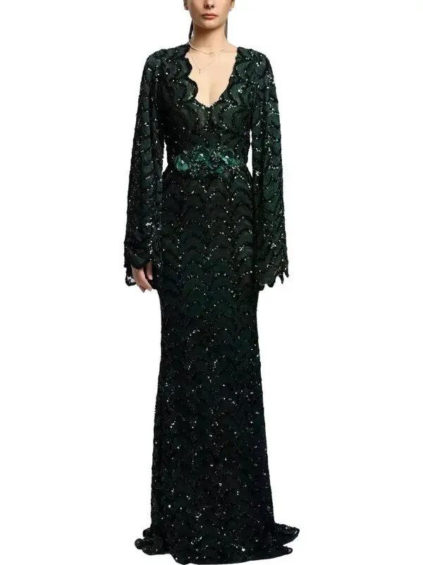 MIAU BY CLARA ROTESCU Sequin-embellished Maxi Dress - Green
