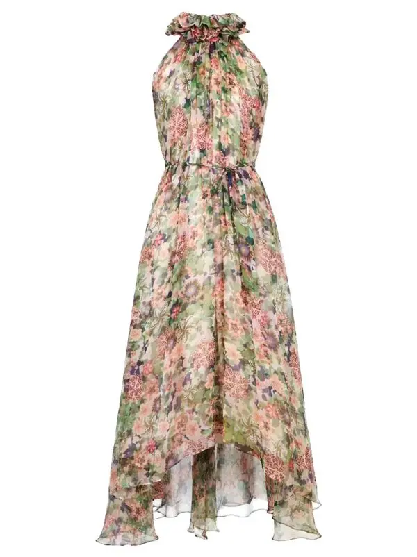 Saloni Floral Print Midi Dress - Green