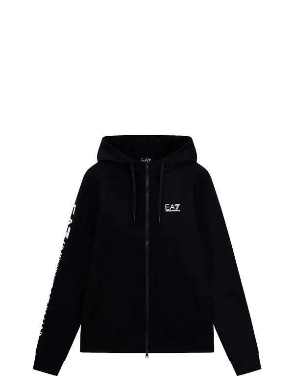 EA7 Logo Zip-up Hooded Sweatshirt - Black