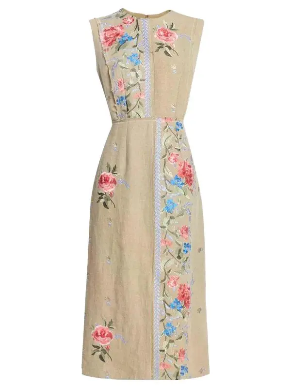 Erdem Floral Embroidered Midi Dress - Neutrals