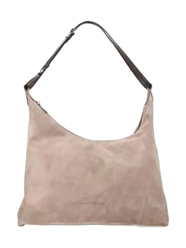 Brunello Cucinelli Leather Shoulder Bag With Zip Closure - Neutrals