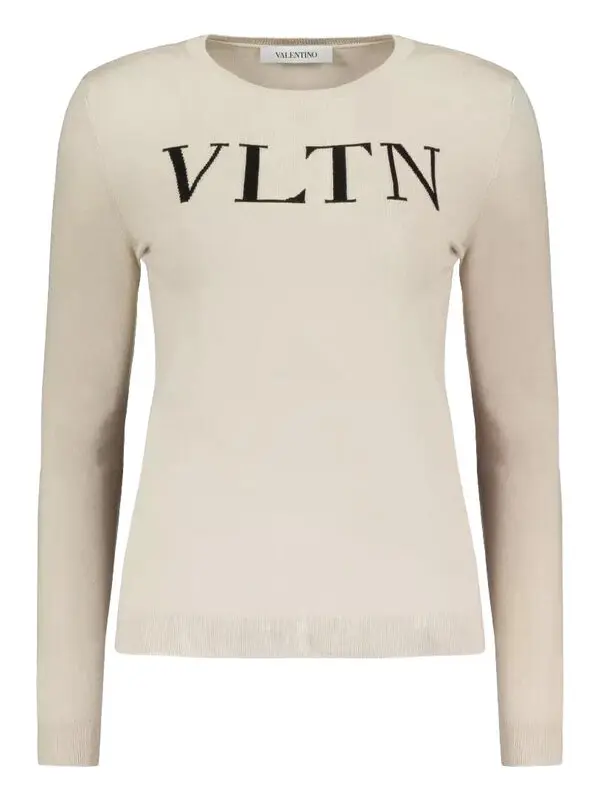 Valentino Garavani Logo-intarsia Crew-neck Sweater - Neutrals