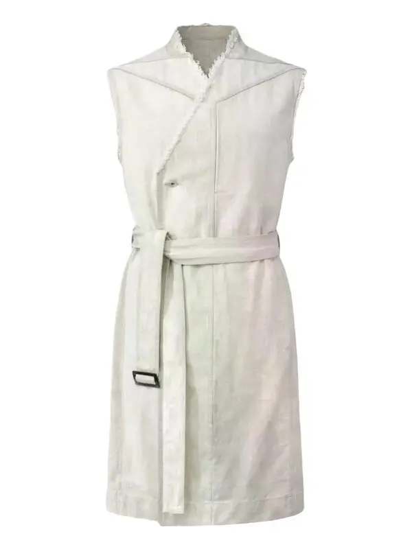 Rick Owens Temple Belted Fringed Sleeveless Coat - Neutrals