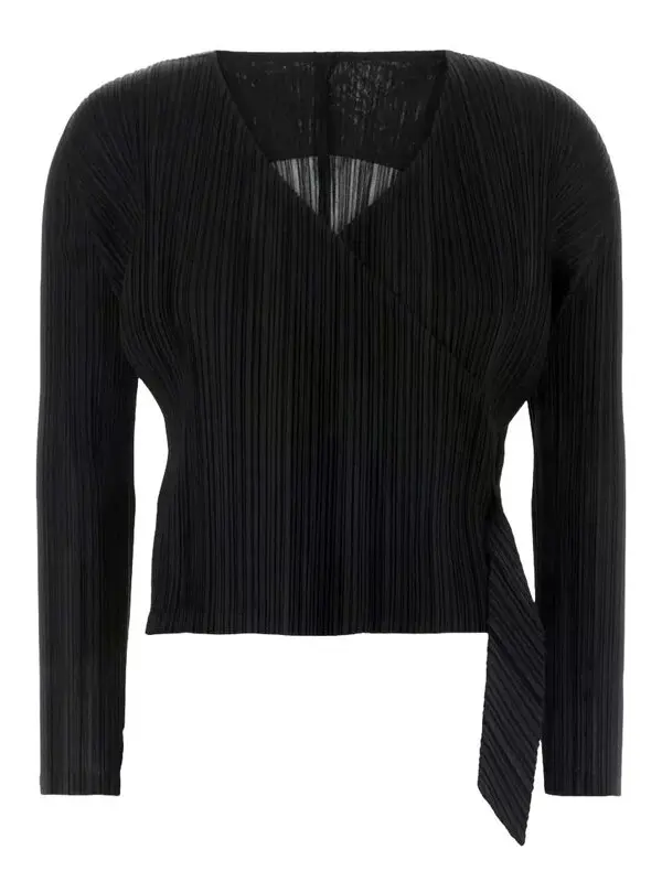 Issey Miyake Facade Pleated V-neck Cardigan - Black