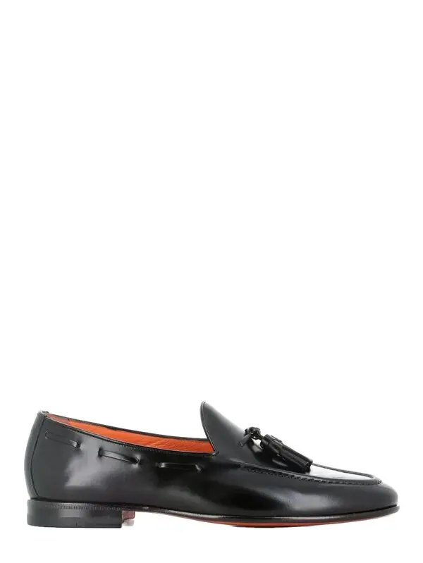 Santoni Leather Tassel Loafers - Black