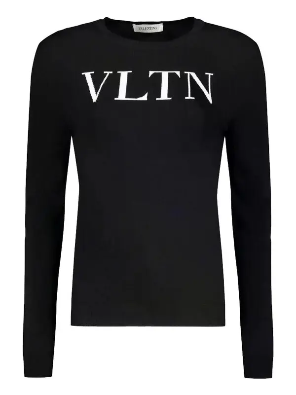 Valentino Garavani Logo-intarsia Crew-neck Sweater - Black