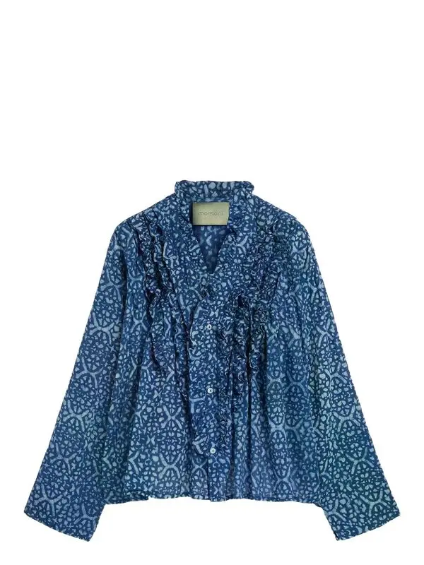 Momoni Printed Ruffled Shirt - Blue