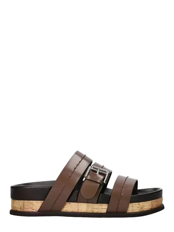 Premiata Buckle Leather Flat Sandals - Brown