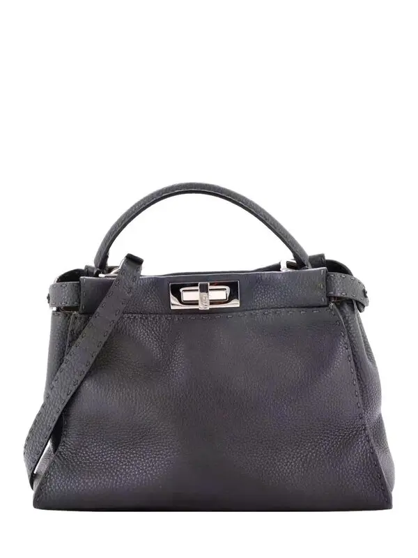 Fendi Selleria Peekaboo Bag Rigid Leather Regular Satchel - Grey