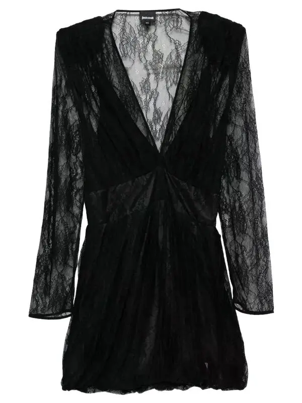 Just Cavalli Lace V-neck Mini Dress - Black