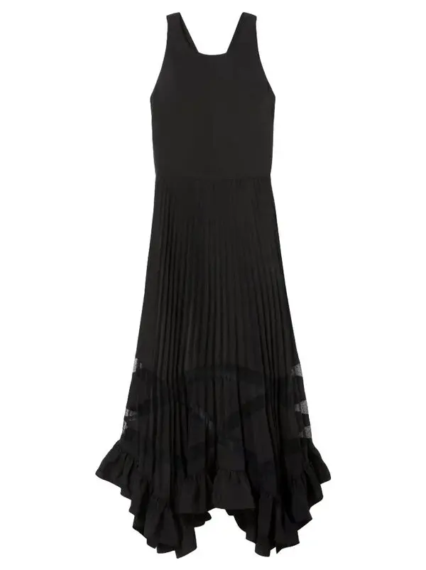 Claudie Pierlot Pleated Ruffled-hem Midi Dress - Black