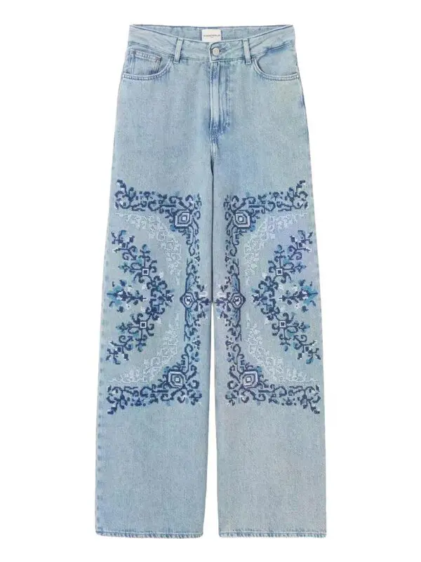 Claudie Pierlot Embroidered Wide-leg Jeans - Blue