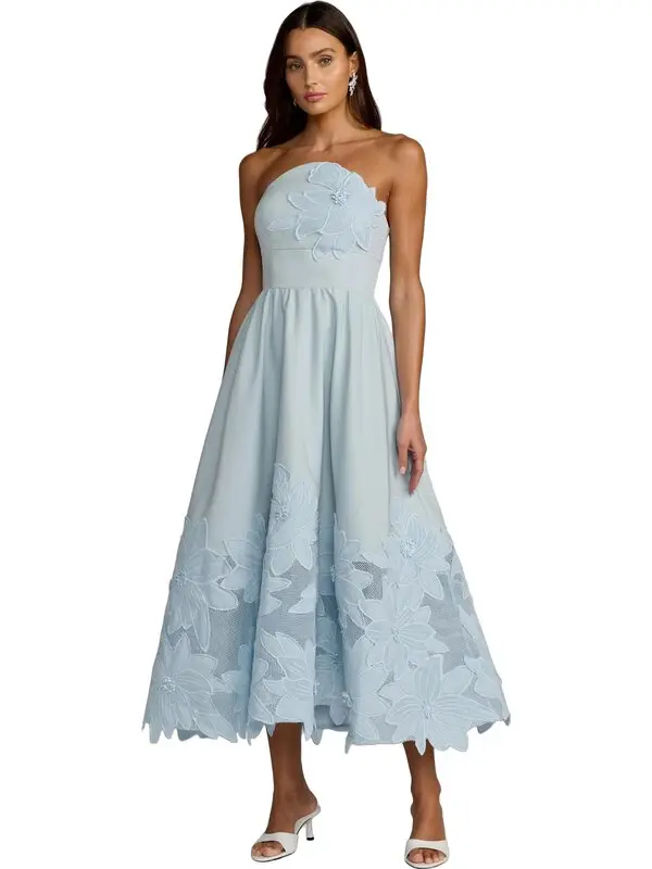 Mac Duggal Floral Appliqué Midi Dress - Powder Blue