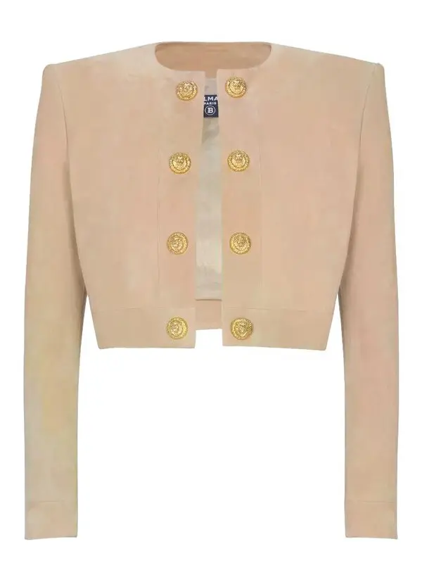 Balmain Cropped Leather Jacket - Neutrals