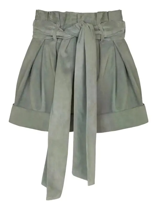 Balmain Self-tie Leather Shorts - Green
