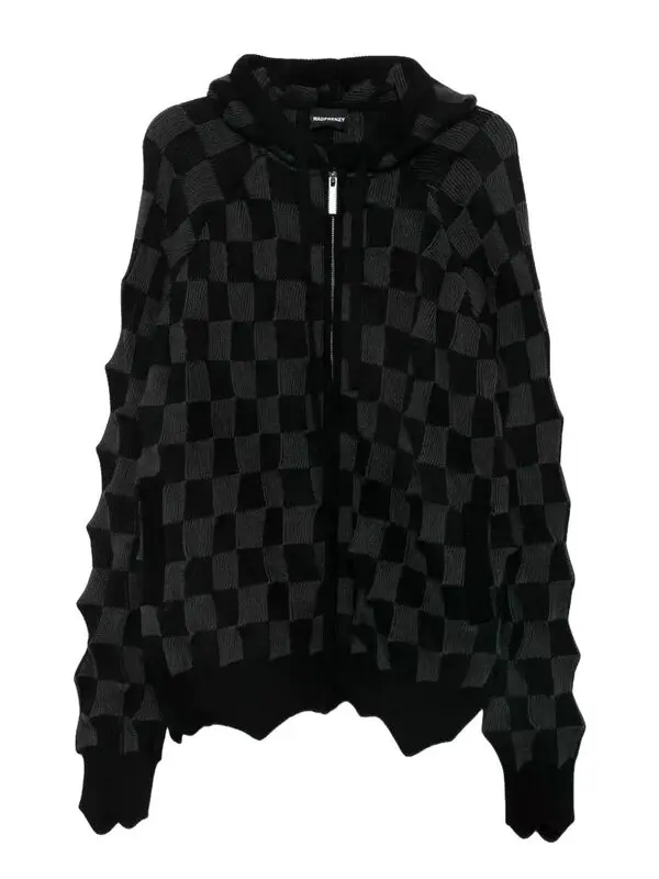 MADFRENZY Checkerboard Zip Up Hoodie - Black