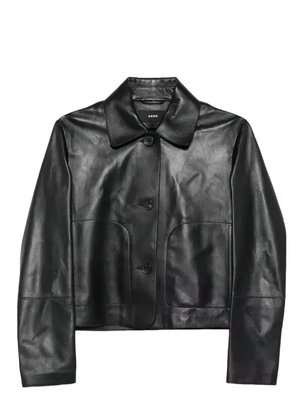 ARMA Button-patch Leather Jacket - Black