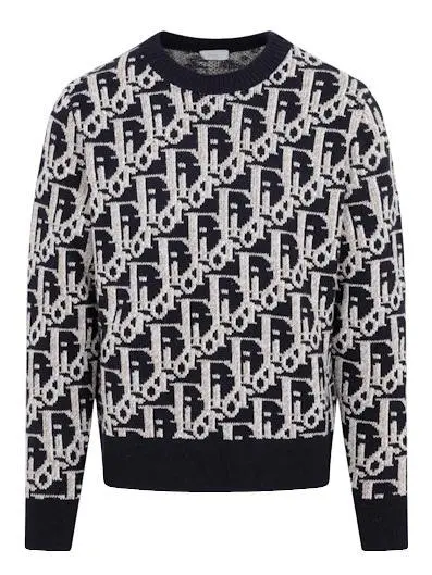 Dior Allover Logo Crewneck Sweatshirt - Navy Blue
