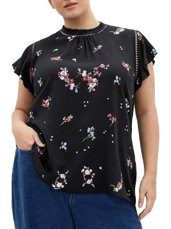 City Chic Petal Bouquet Print Woven Shirt - Petal Bouquet Black