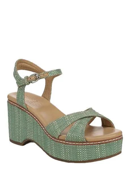Naturalizer Dovie Raffia Platform Sandals - Green Mutli