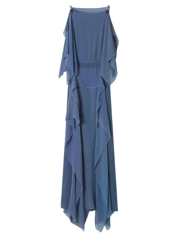 LANVIN Chain-detail Ruffled Maxi Dress - Blue