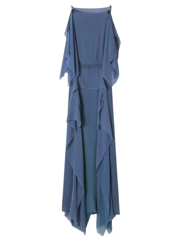 LANVIN Chain-detail Ruffled Maxi Dress - Blue