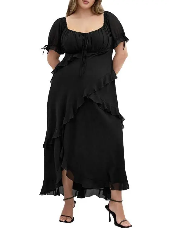 City Chic Shayla Ruffle Trim Maxi Dress - Black