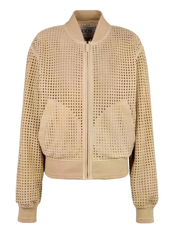 TOD'S Perforated Suede Bomber Jacket - Neutrals
