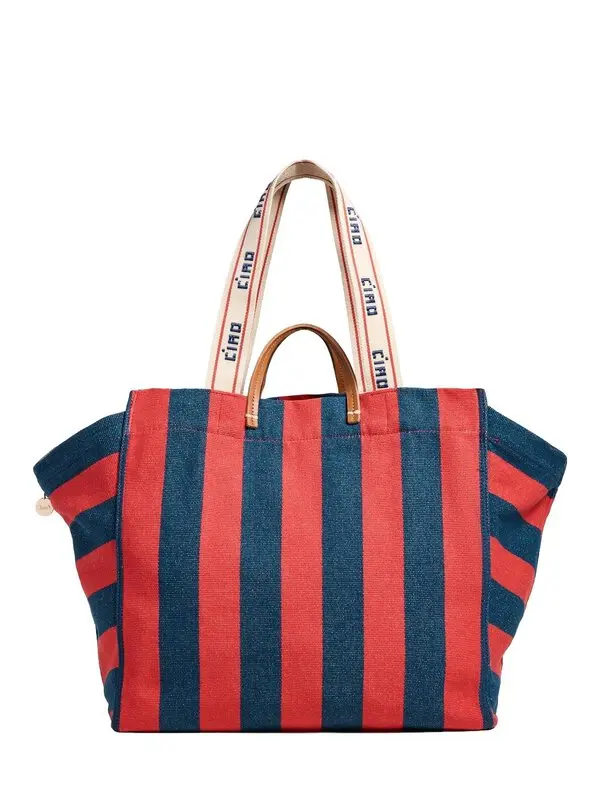 Clare V. Canvas Stripe Beach Tote - Poppy/french Blue