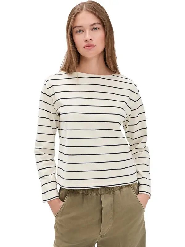 Marine Layer Luxe Sueded Mariner Tee - Black/white Stripe