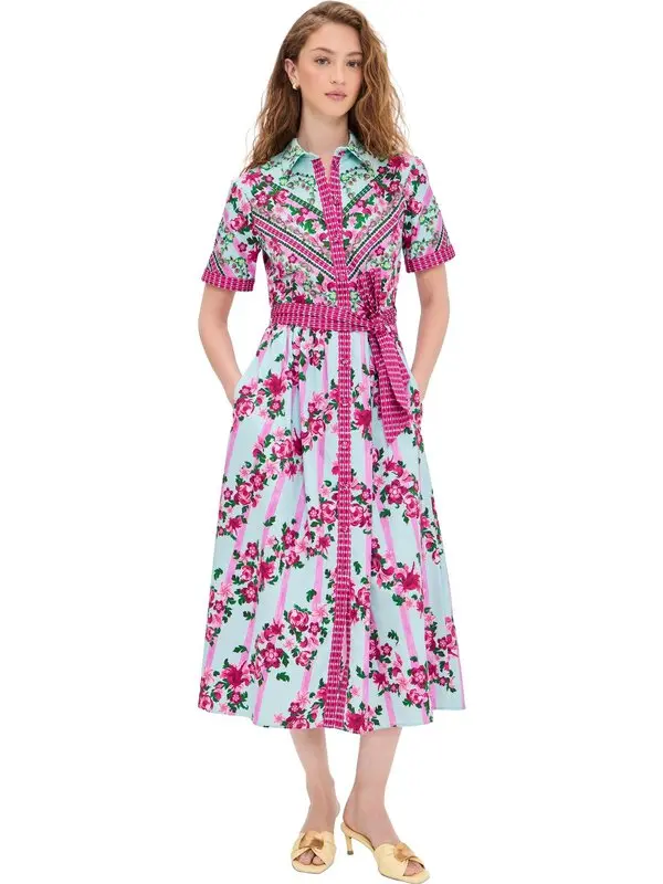 Saloni Vivienne Midi Shirt Dress - Bellis Ornamental Plmt