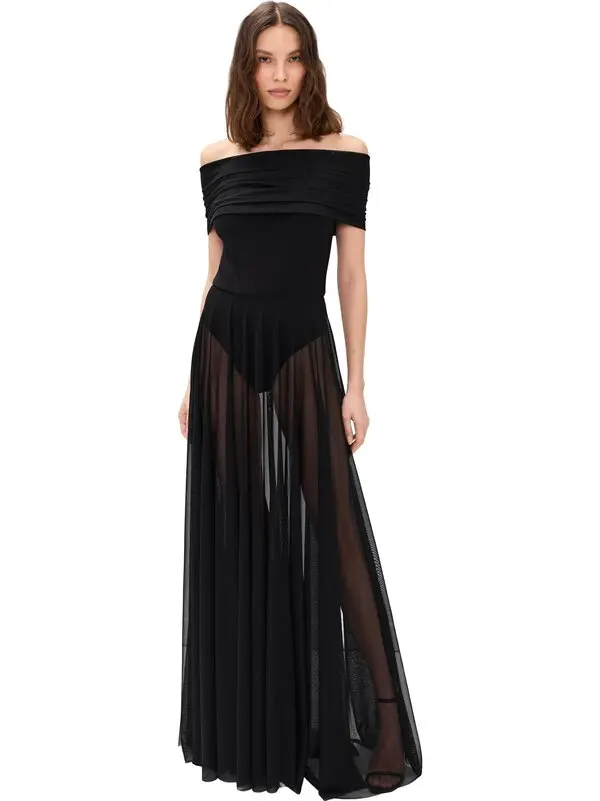 Norma Kamali Sleeveless Cowl Combo Flared Gown - Black
