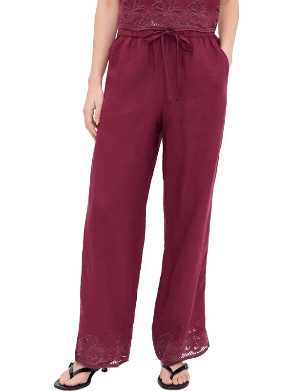 Rails Emmie Linen Pants - Berry Hibiscus Embroidery