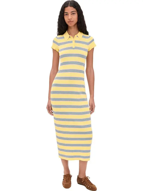 ROWING BLAZERS Striped Polo Maxi Dress - Yellow Stripe