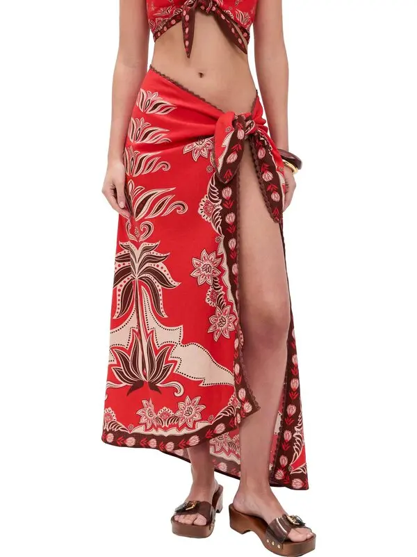 Farm Rio Tie-waist Maxi Skirt - Ainika Garden Red