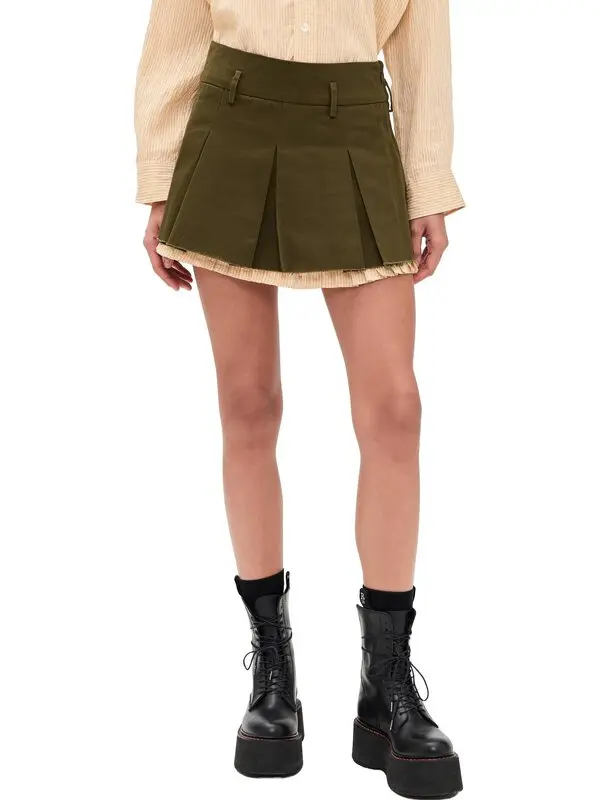 R13 Pleated Mini Skirt - Olive Green