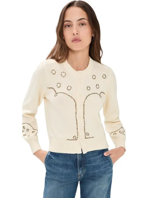 The Great. Studded Cotton Cardigan - Natural