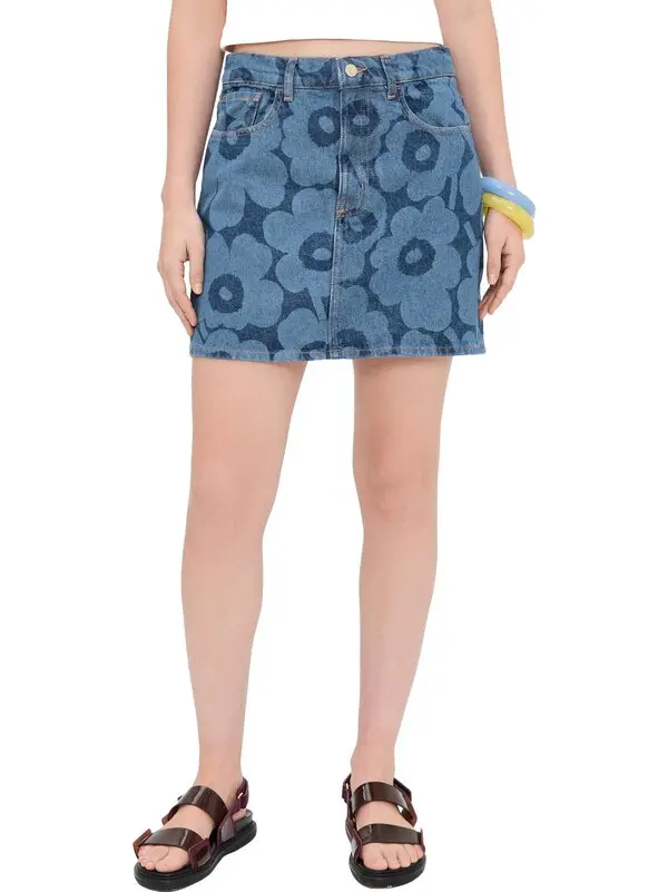Marimekko Maridenim Ruudut Unikko Skirt - Mid Indigo