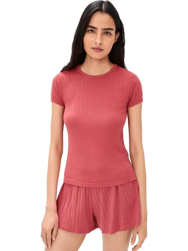 Donni. Pointelle Baby Tee - Raspberry