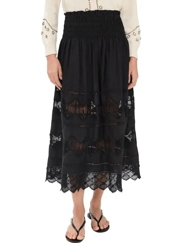 The Great. Rosette Crochet Skirt - Black
