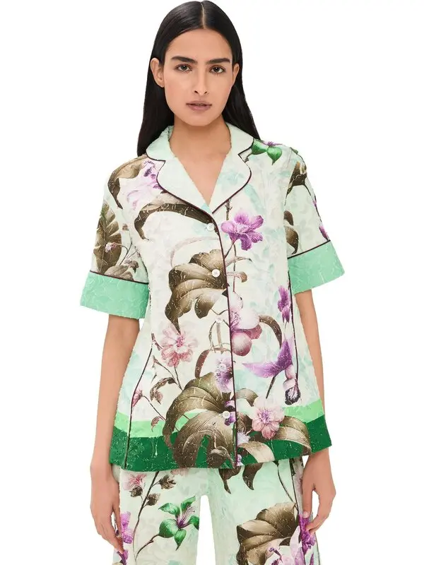 F.R.S FOR RESTLESS SLEEPERS Bendis Floral Jacquard Top - Wild Floral Verde