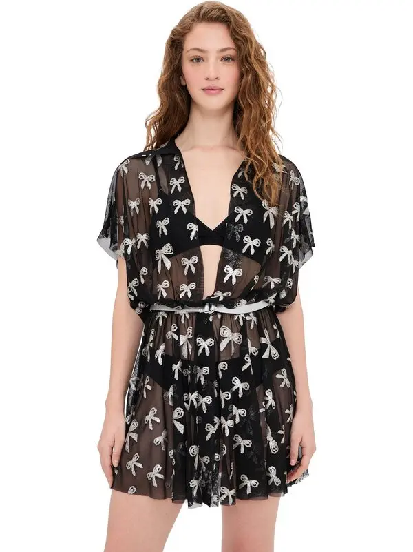 Norma Kamali Super Oversized Boyfriend Mini Dress - Black/silver