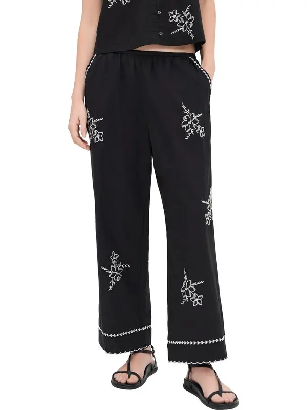 The Great. Weekend Hanky Embroidery Pants - Black