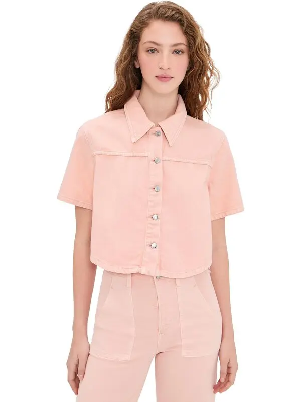 LE JEAN Short Sleeve Denim Swing Shirt - Peachy