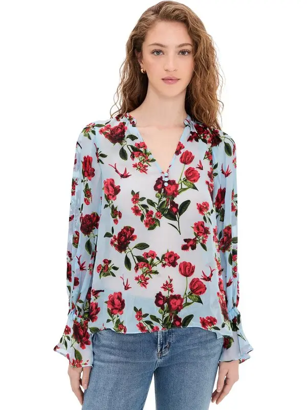Alice + Olivia Moranne Blouson Floral Top - American Beauty Carolina Blue