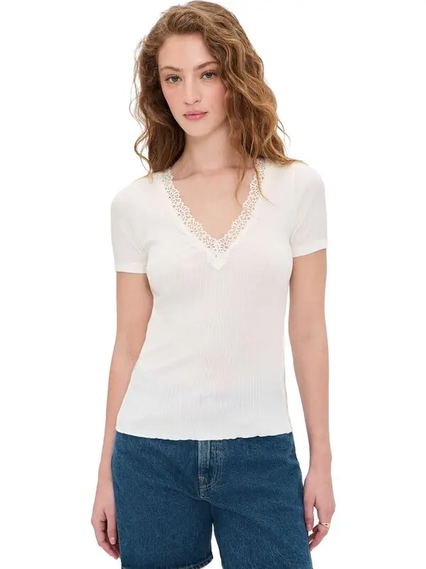 Madewell Lace-trimmed Ribbed Knit Top - Winter White